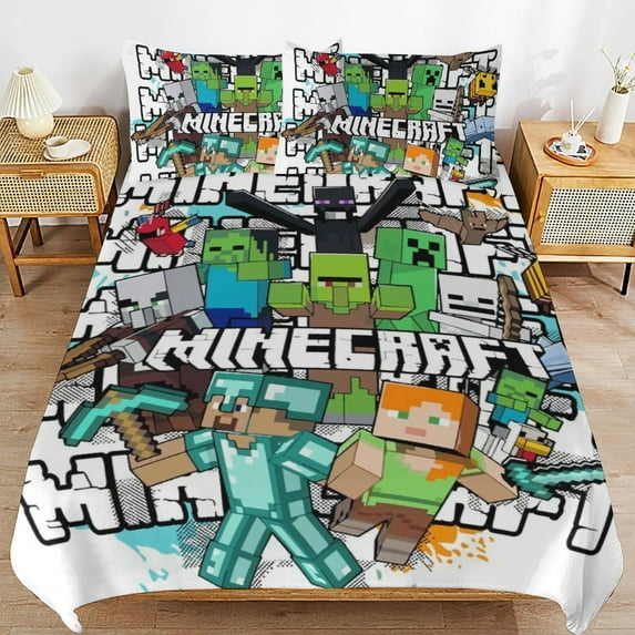 Minecraft Bedding 3 Set Vibrant Full-Color Anime Design with Minecraft ...