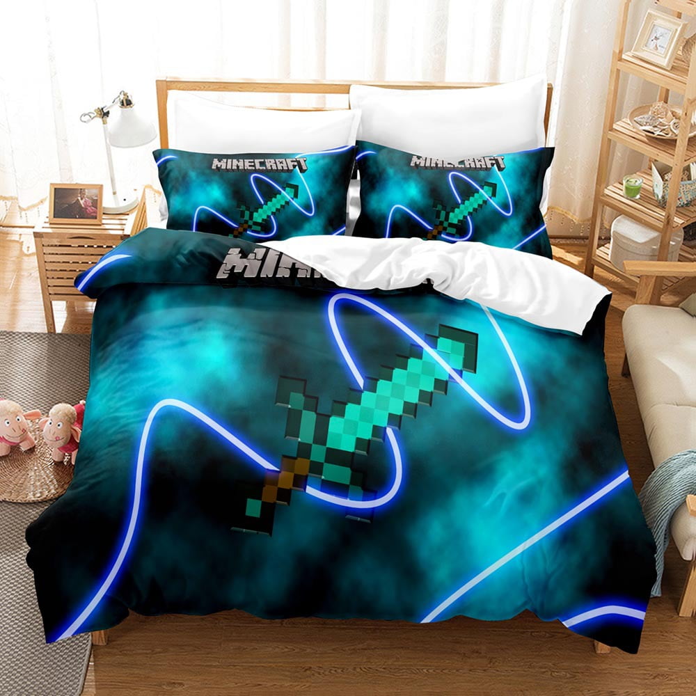 Minecraft Bedding Set, Queen Size, Gaming Print, 3-Piece Set, Perfect ...