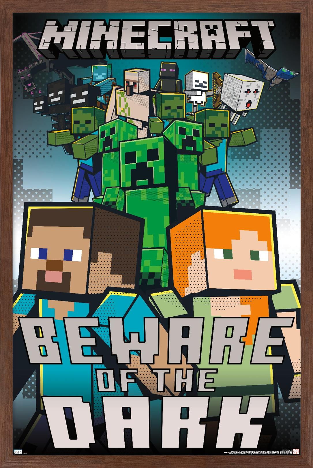 Minecraft - Beware Of The Dark Wall Poster, 22.375" x 34", Framed ...