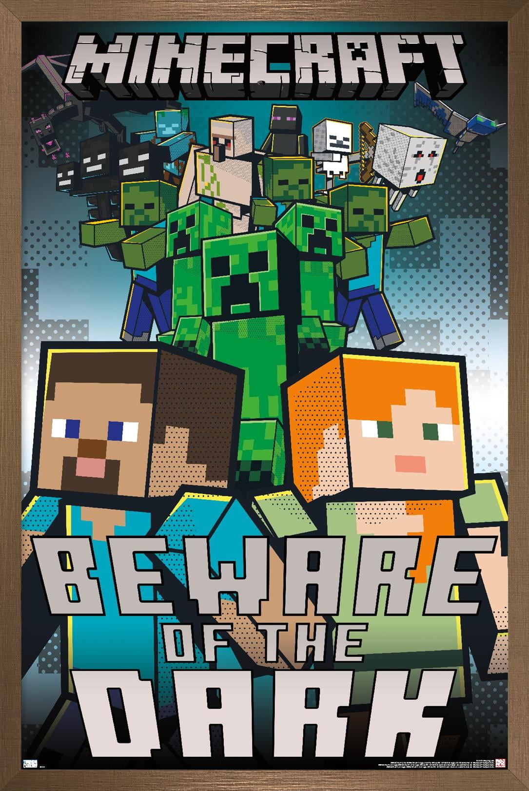 Minecraft - Beware Of The Dark Wall Poster, 22.375" x 34", Framed ...