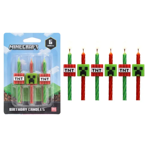 Minecraft Birthday Candles 6 Pack Icon Cake Toppers Food Safe Party ...