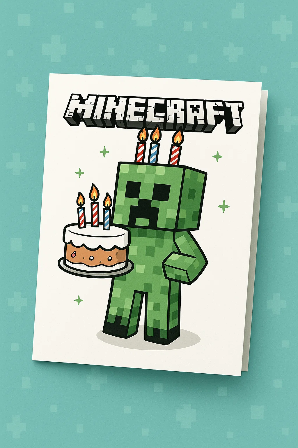 Minecraft Birthday Card Featuring Creeper with Cake - Perfect for ...