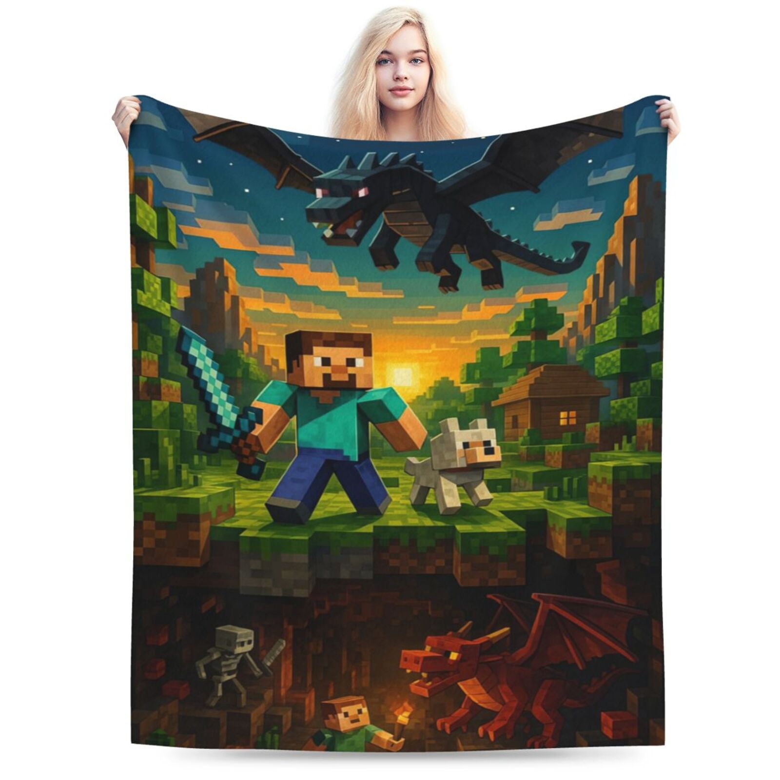 Minecraft Blanket Flannel Bed Blanket Air-conditioning for Sofa and Bed ...