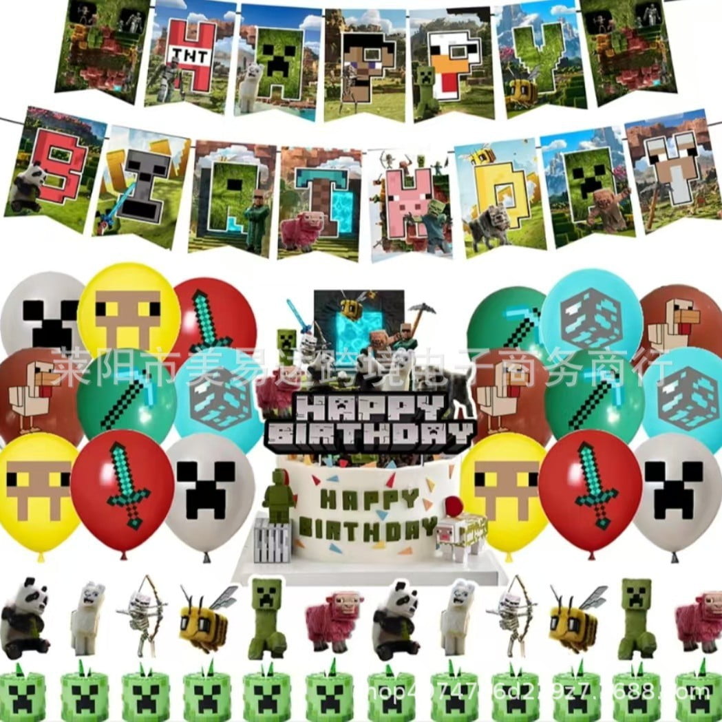 Minecraft Block Party Decorations & Creeper Balloons - Pixel Banners ...