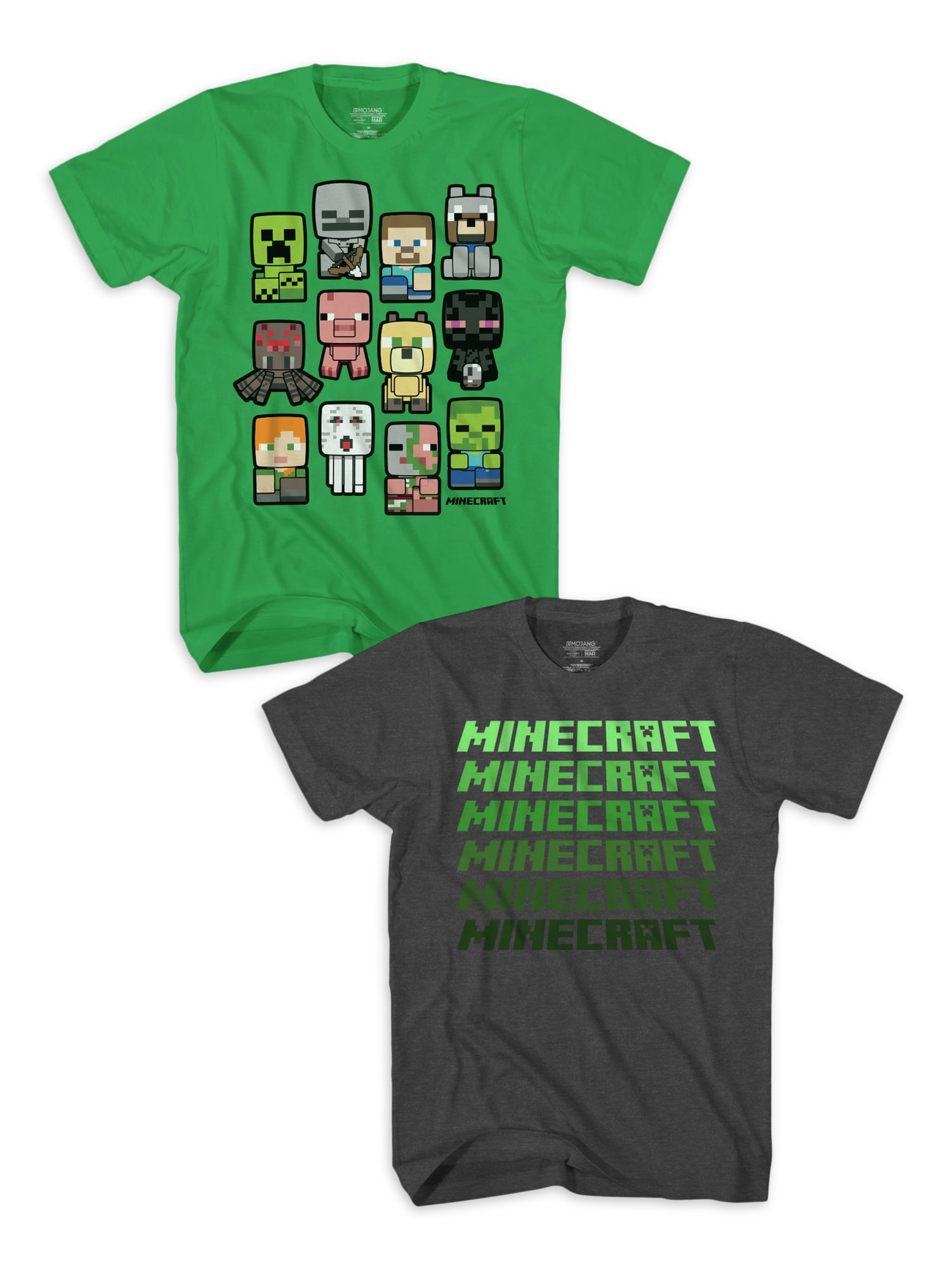 Minecraft Bobble Mobs Stacked Boys Short Sleeve Graphic T-Shirt, 2-Pack ...