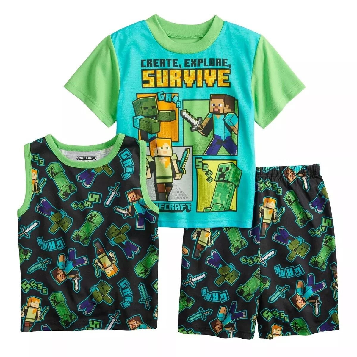Minecraft Boy's 3-Piece Create, Explore, Survive Pajama Shorts Set ...