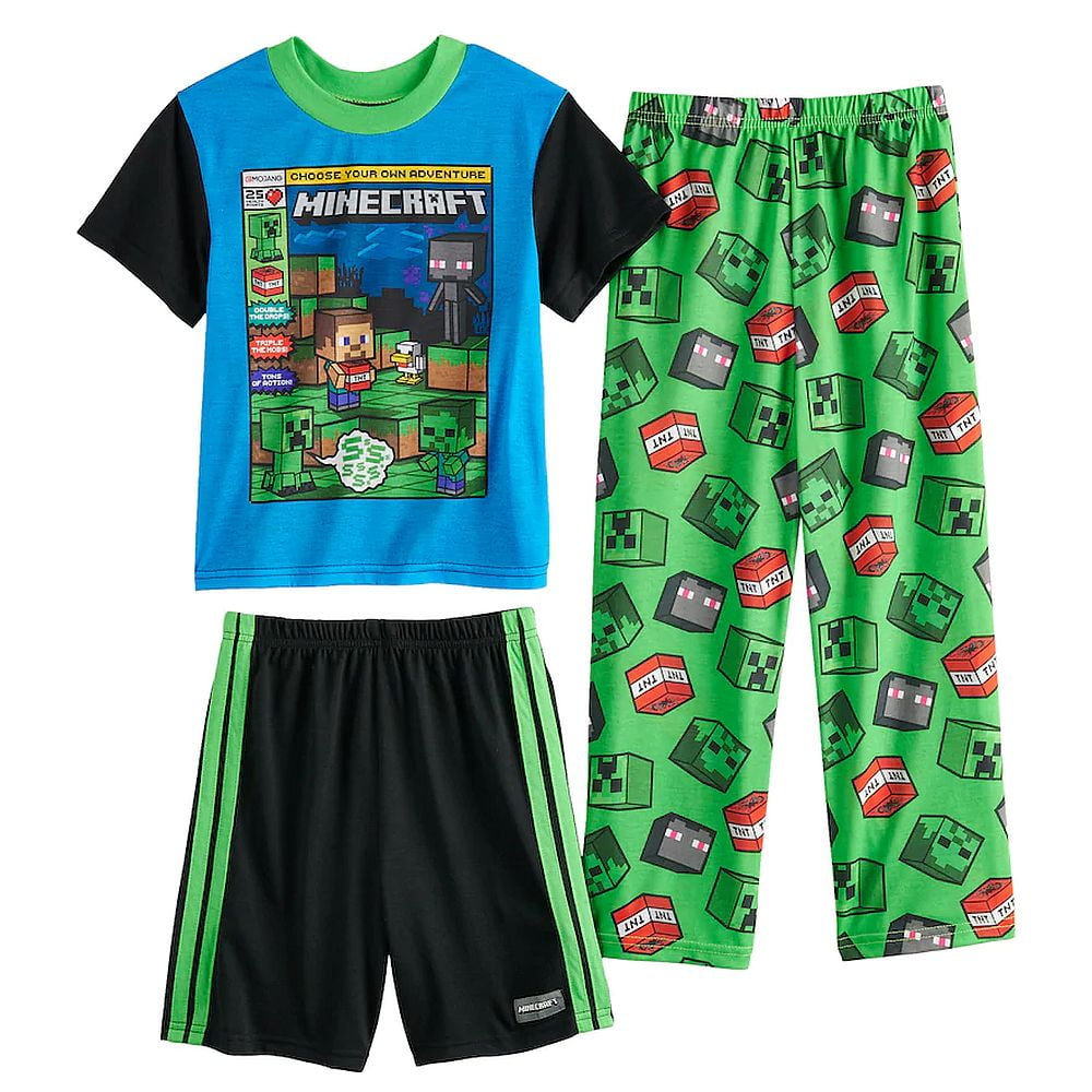 Minecraft Boy's 3-Piece Mob Creeper, Enderman, TNT Polyester Pajama Set ...