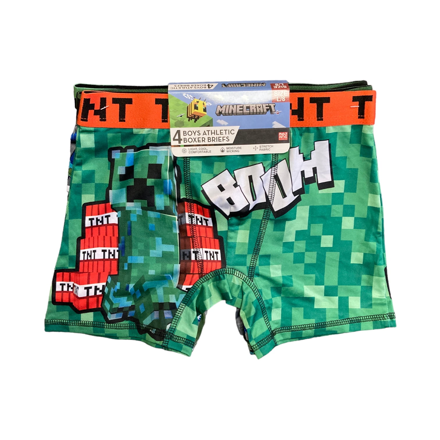 Minecraft Boy's 4-Pack Licensed Athletic Boxer Briefs (Grey/Green, L/8 ...