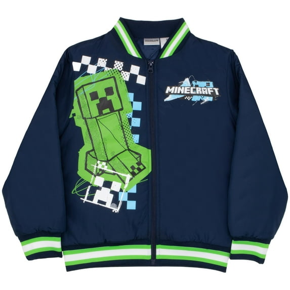 Minecraft Bomber Jacket for Boys, Zip-Up Creeper Varsity Jacket for ...