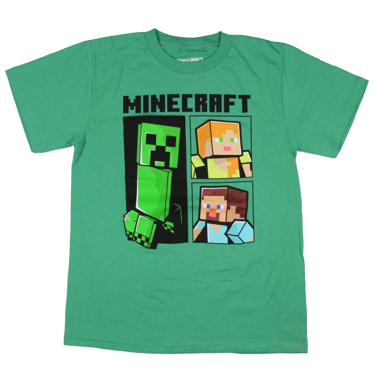 Minecraft Boy's Creeper Steve and Alex Panel Graphic Print T-Shirt ...