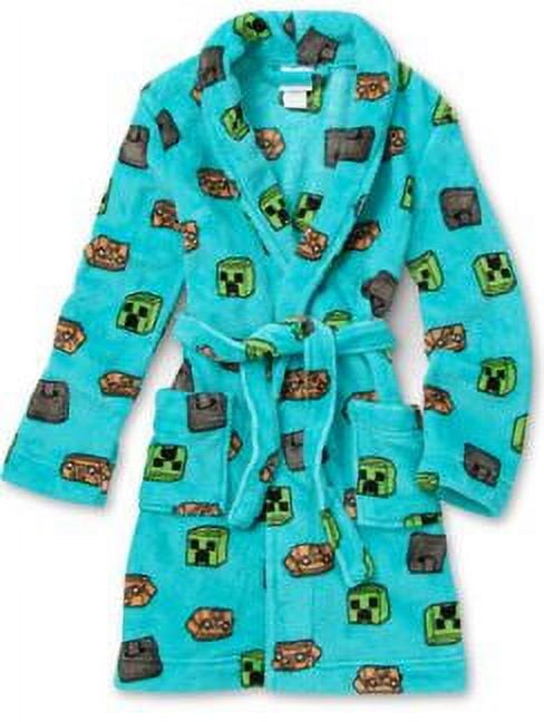 Minecraft Boy's Hostile Mob Print Blue Fleece Bathrobe, Robe (Size 6 ...