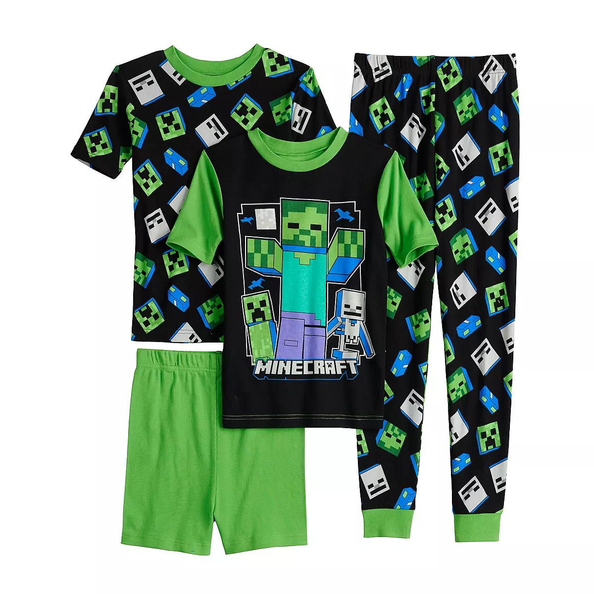 Minecraft Boy's Hostile Night Mob 4-Piece Cotton Pajama Set (8 ...