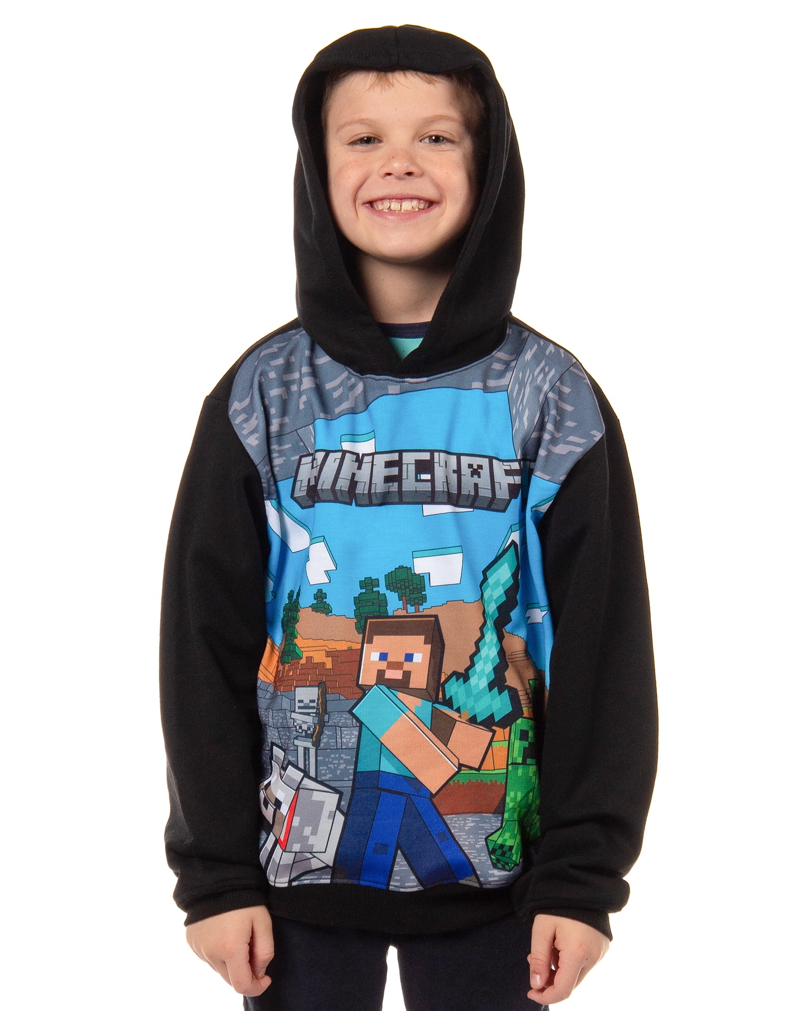 Minecraft Boy's Minecraft World Steve Creeper Wolf Pullover Hooded ...