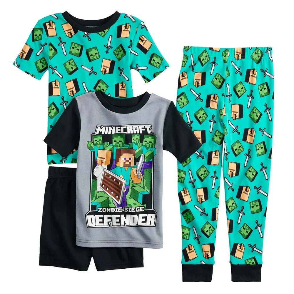 Minecraft Boy's Steve and Villager Zombie Fight 4-Piece Pajama Set ...