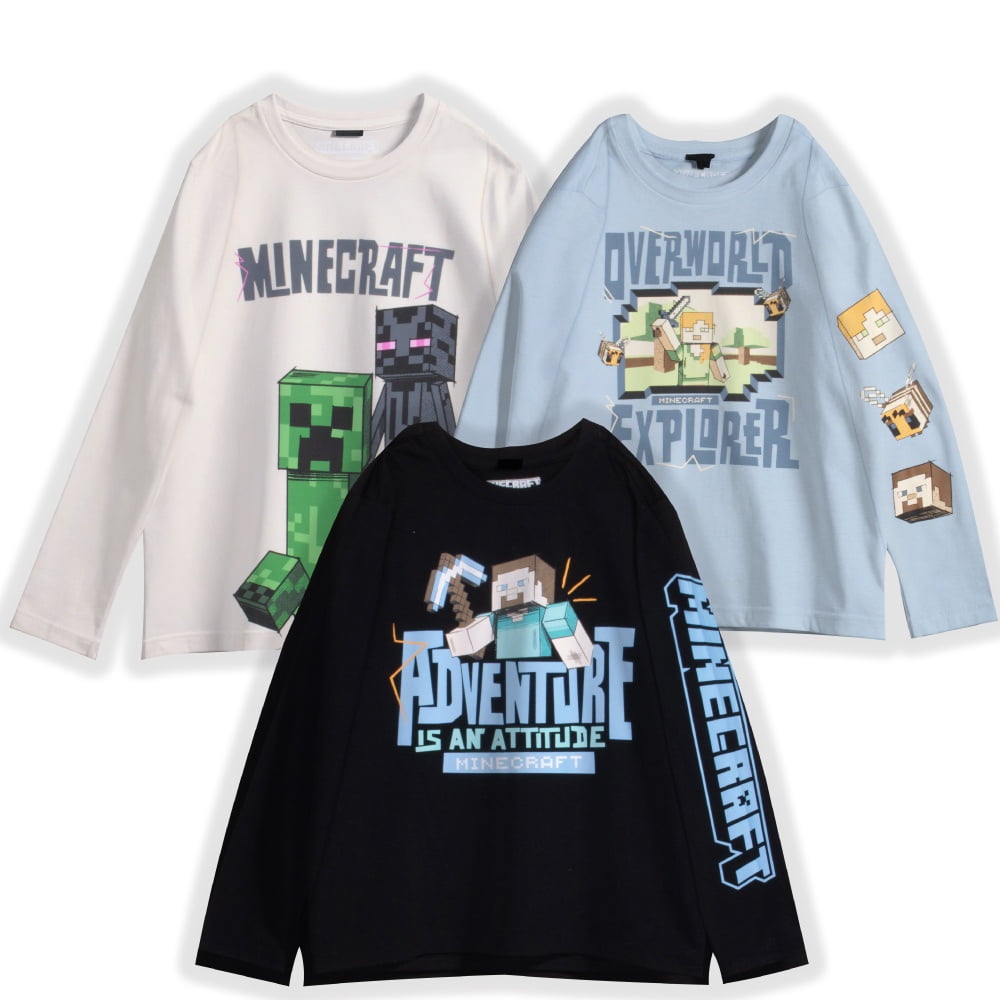 Minecraft Boy's T-Shirt 3-Pack - Casual, Long Sleeve, Soft Cotton ...