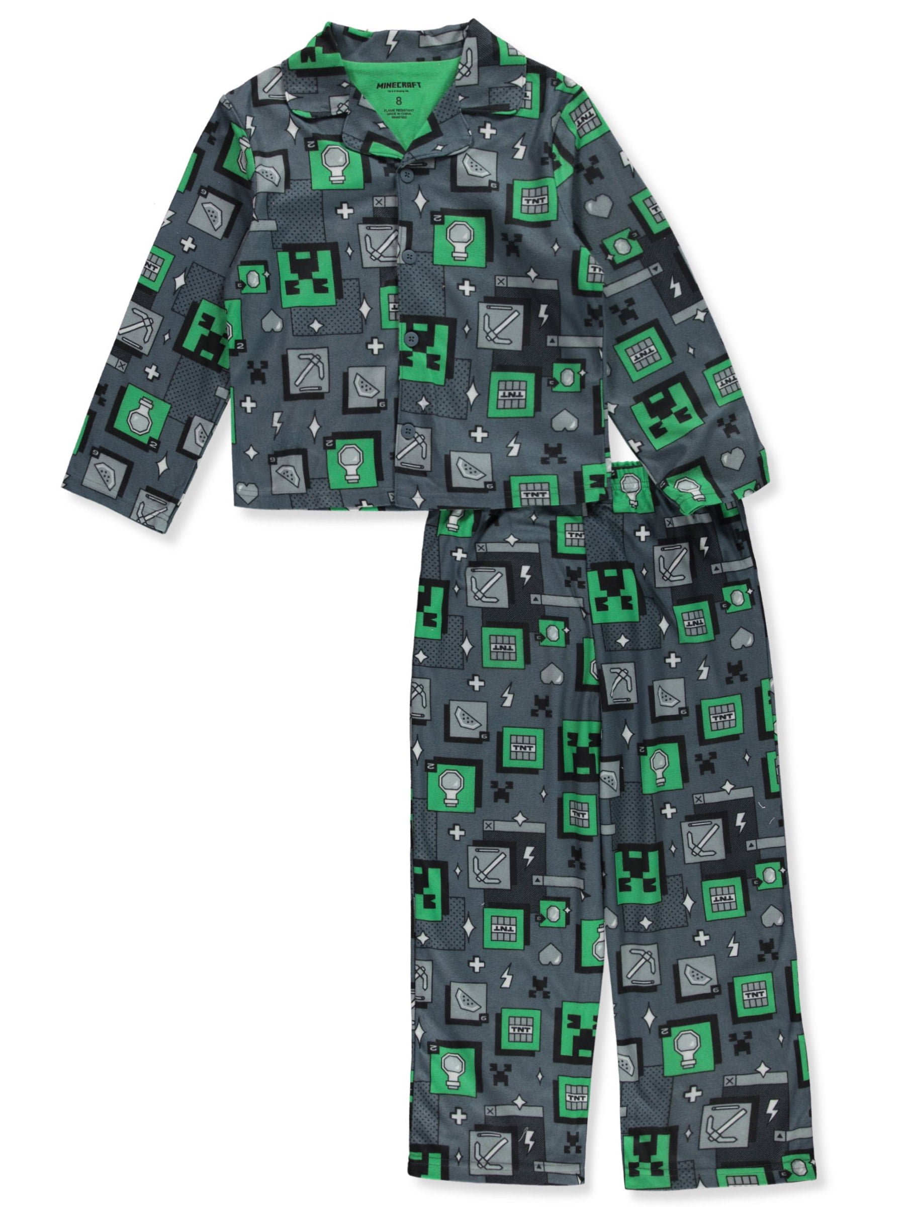 Minecraft Kid's AOP Creeper & Icons Print 2-Piece Long Sleeve Button ...