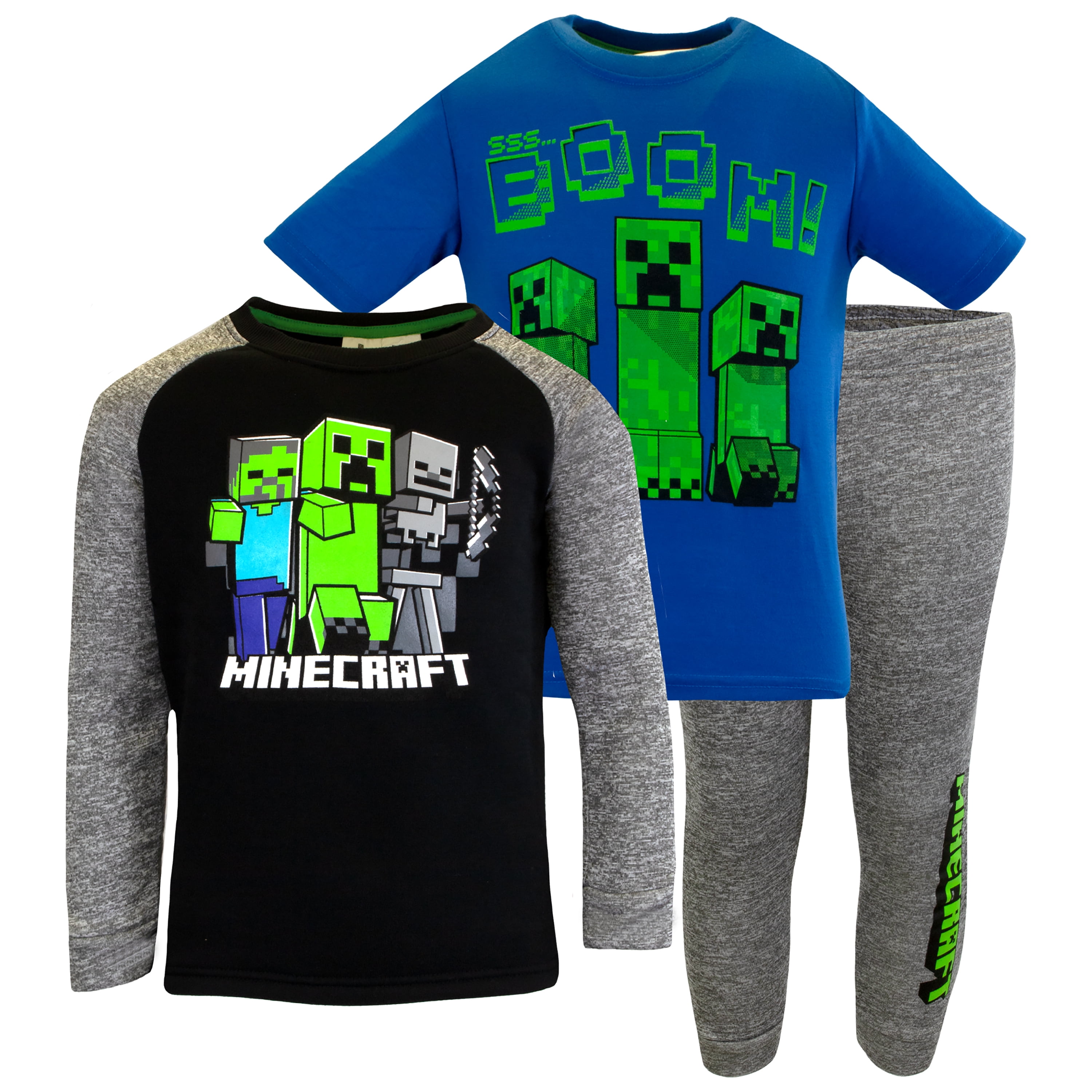 Minecraft Boys 4-8 Outfit: 3-Piece Fleece Pants Set with Pullover ...