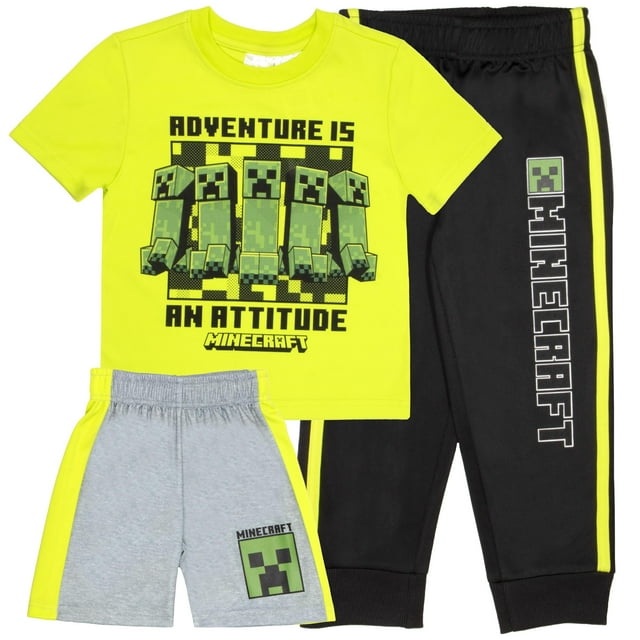 Minecraft Boys 3-Piece Pants Set - Short Sleeve T-Shirt, Shorts ...