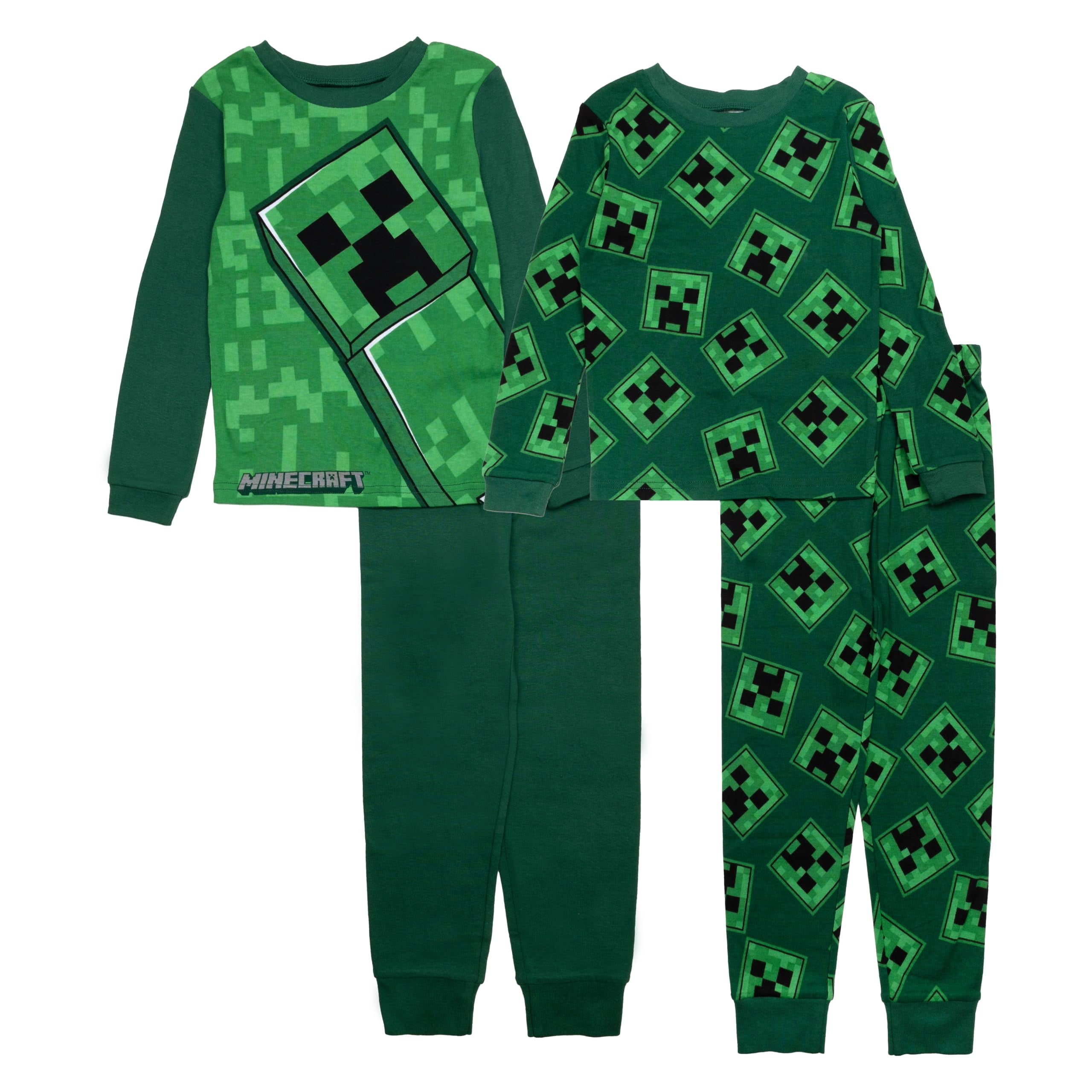 Minecraft Boys' 4-Piece Cotton Pajama Set, Green, 10 - Walmart.com