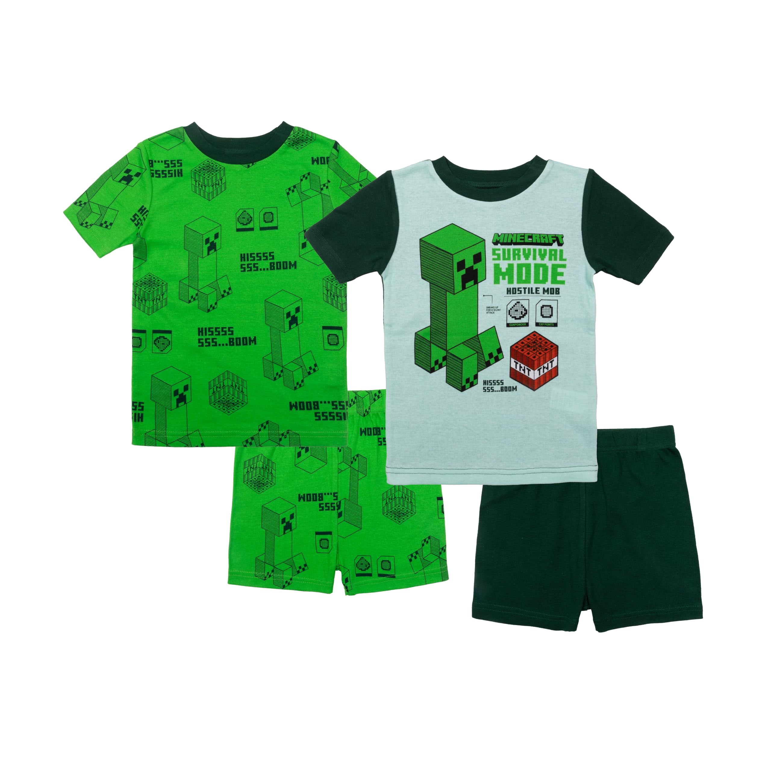 Minecraft Boys' 4-Piece Cotton Pajama Sleepwear Set, Survival Mode ...