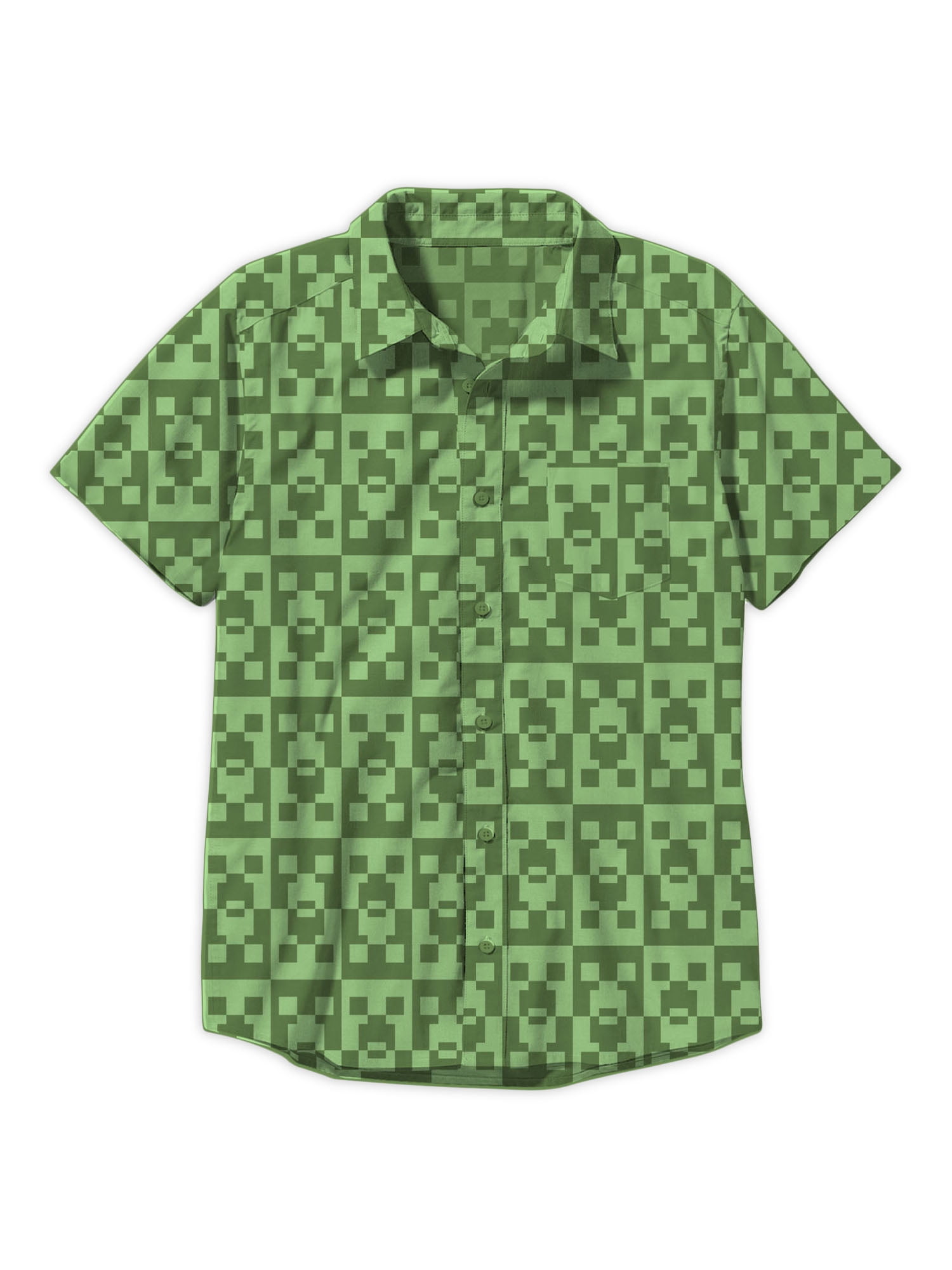 Minecraft Boys All Over Print Short Sleeve Button-Up Shirt, Sizes XS ...