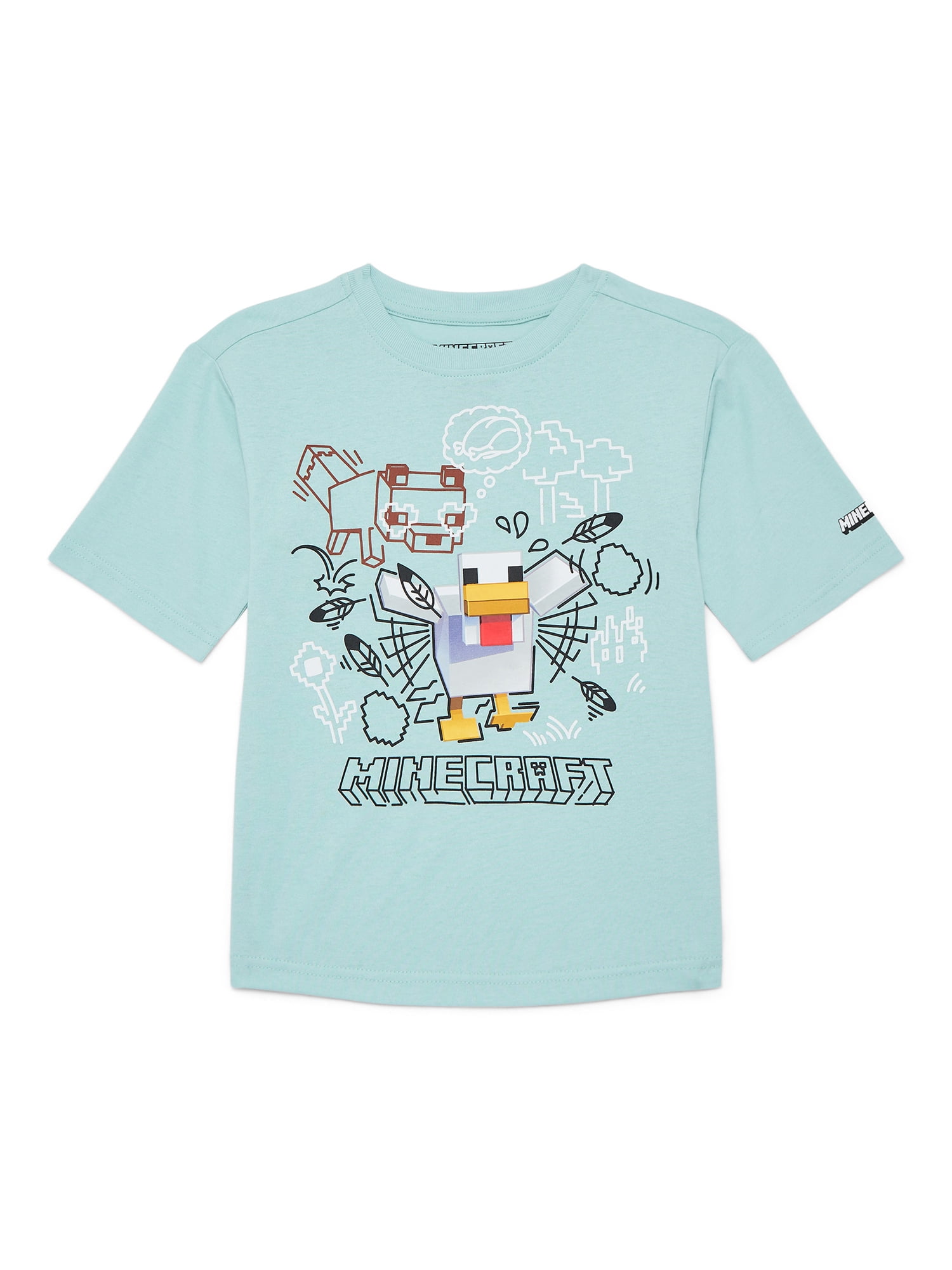 Minecraft Boys Backwall Graphic Tee with Short Sleeves, Sizes 4-18 ...