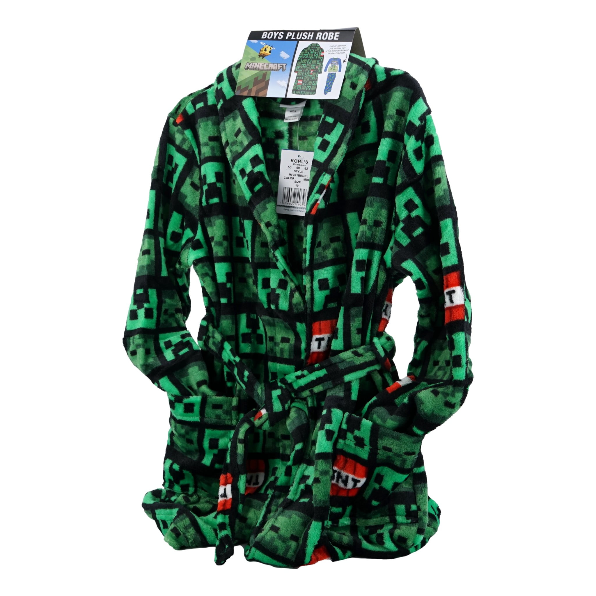 Minecraft Boys Bath Robe Size 10 Black Green Creeper TNT Bathrobe ...