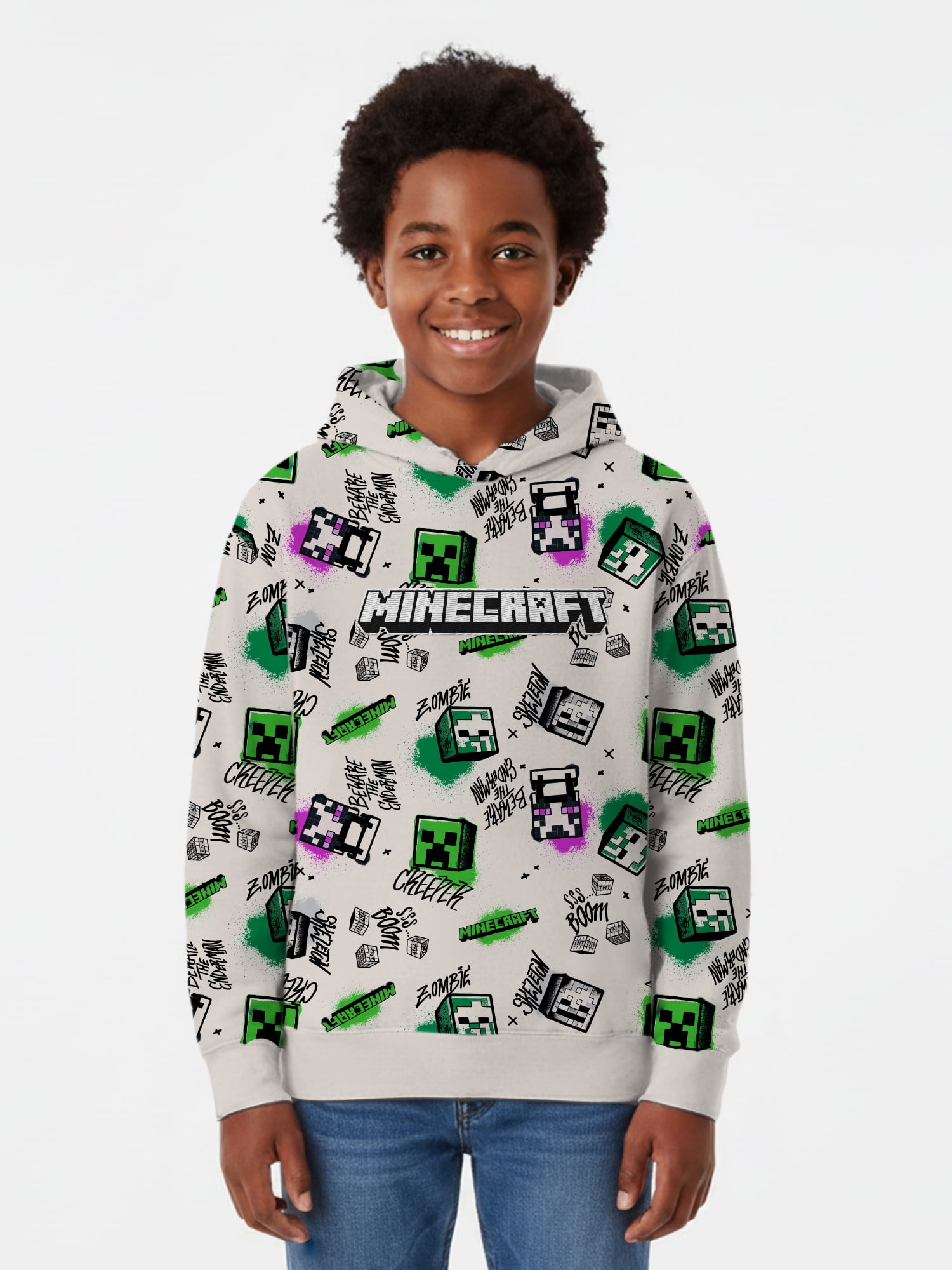 Minecraft Little and Big Boys Graphic Hoodie with Embroidery, Sizes 4 ...