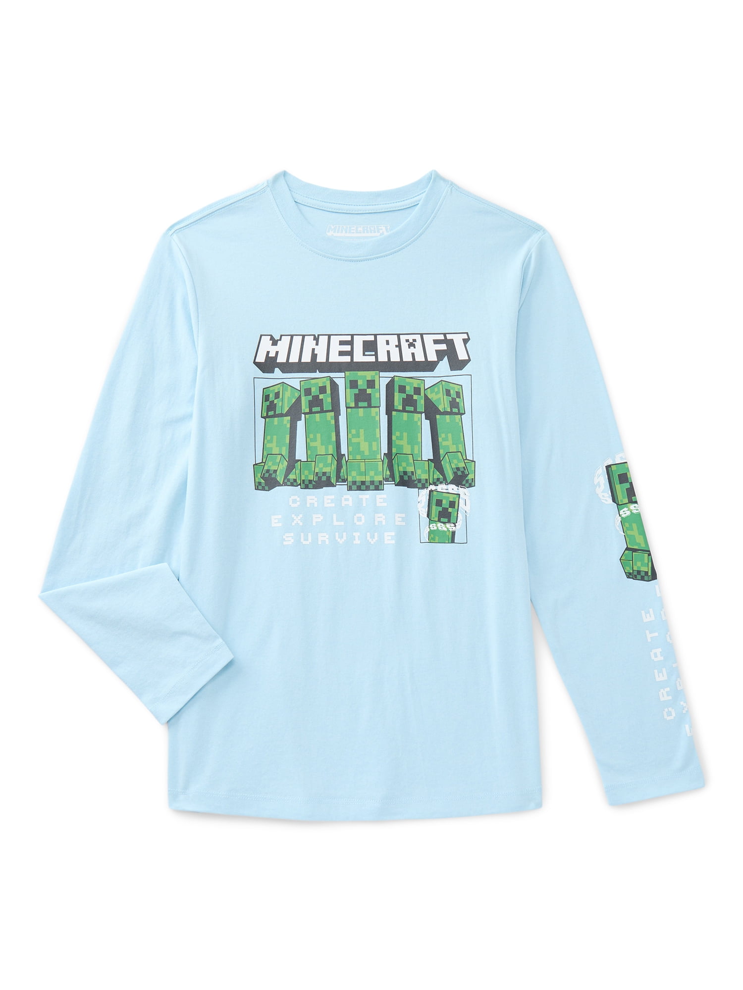 Minecraft, Boys' & Big Boys' Graphic Long-Sleeve T-Shirt, Creeper ...