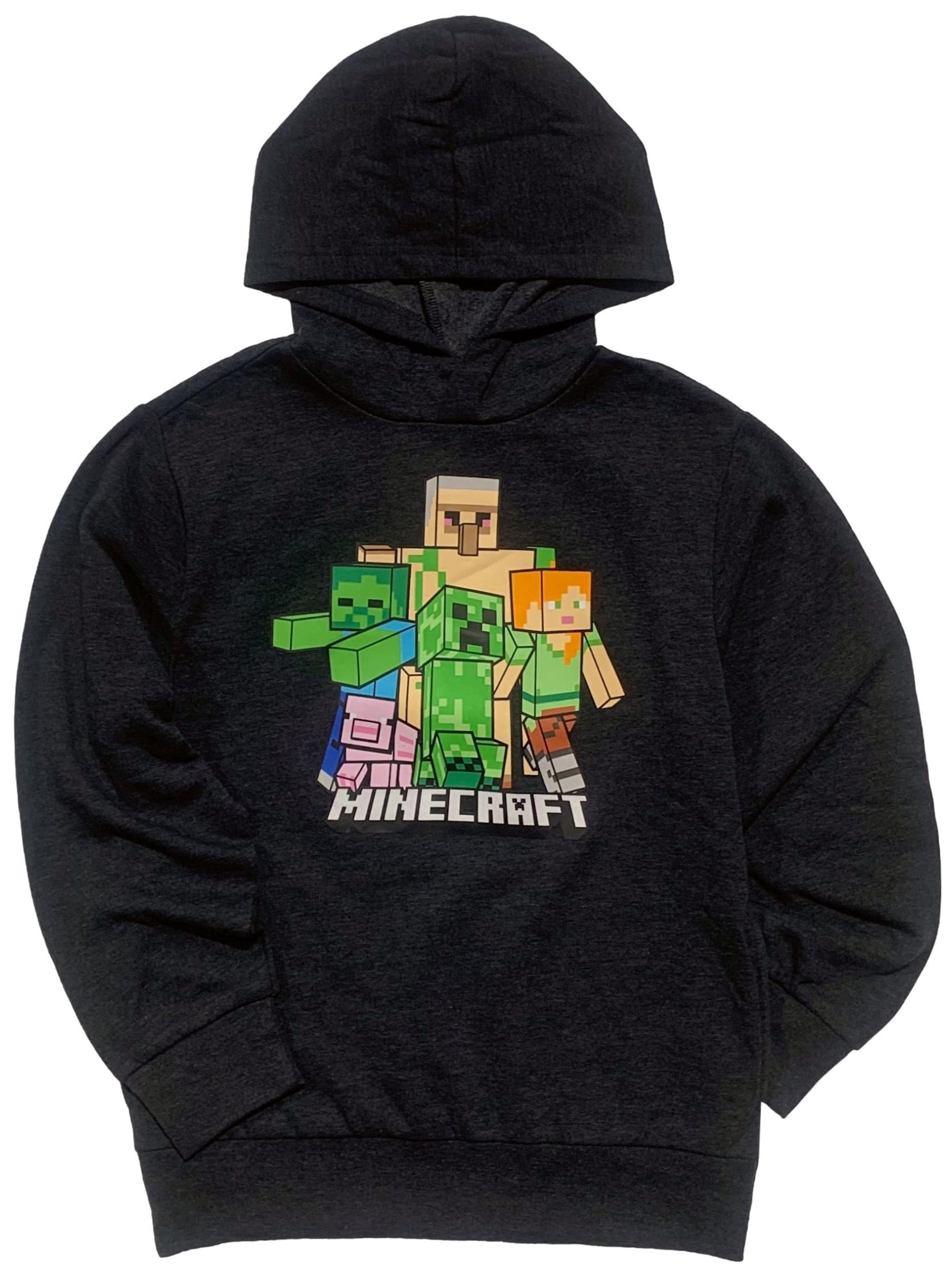 Minecraft Boys' Creeper Pullover Hoodie, Charcoal Heather, Soft Fleece ...