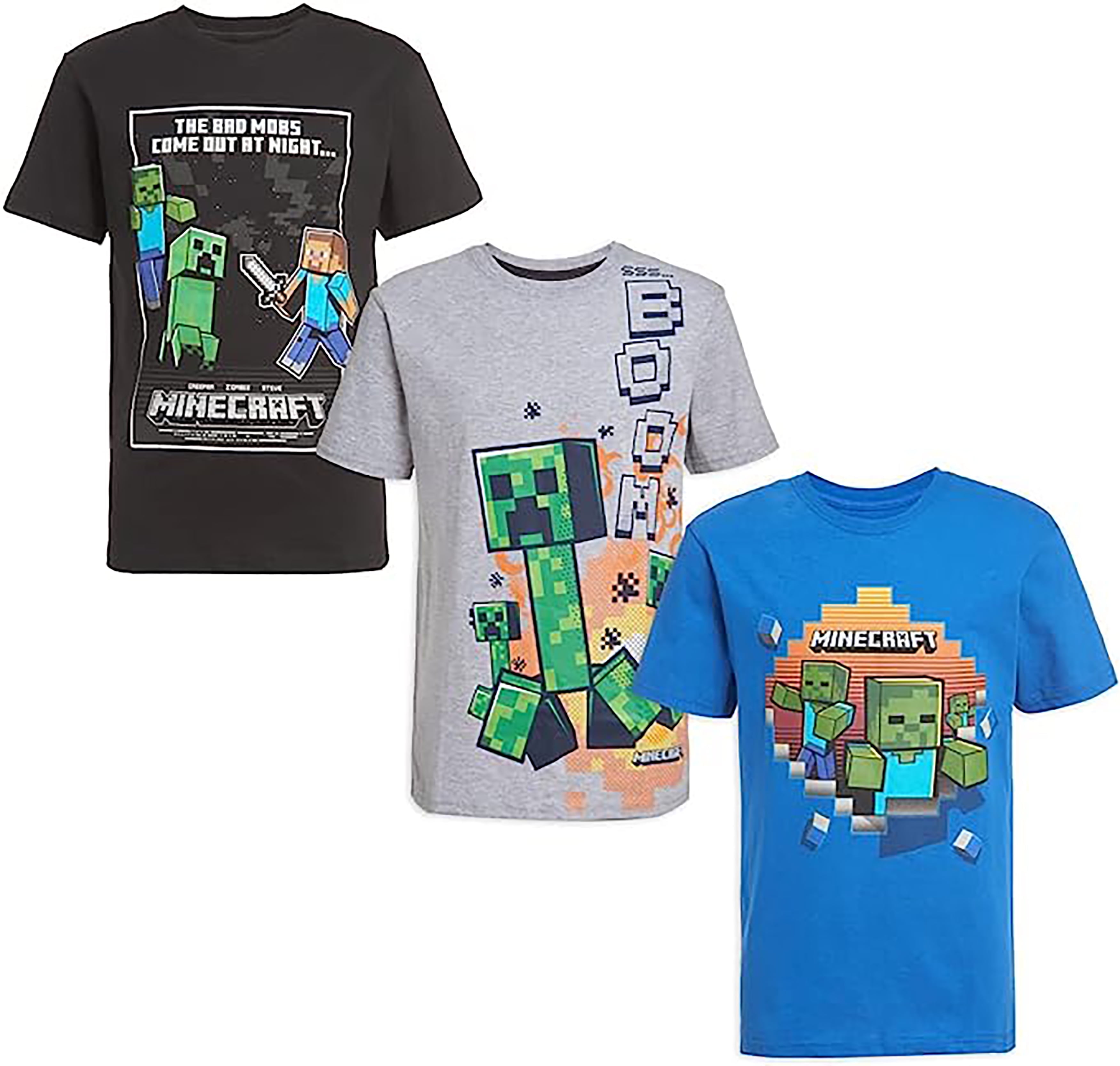 Minecraft Boys Creeper & Characters 3 Colors Short Sleeve T-Shirt Set ...