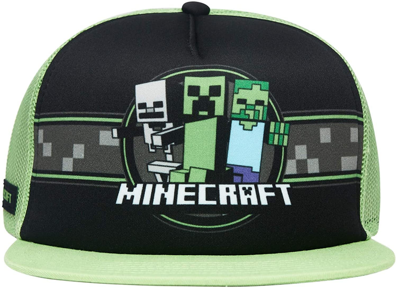Minecraft Boys Creeper Face Hat - Black and Green Youth Snap Back Hat ...