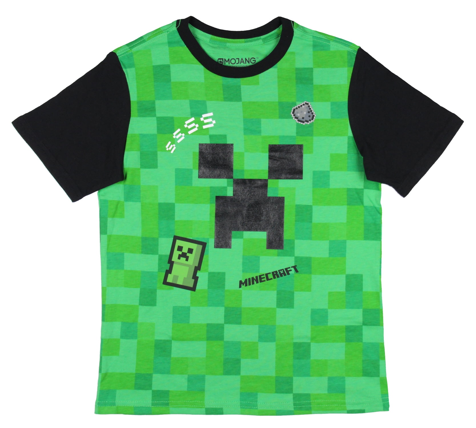Minecraft Boys' Creeper Pixel Squares Face Graphic Ringer T-Shirt ...
