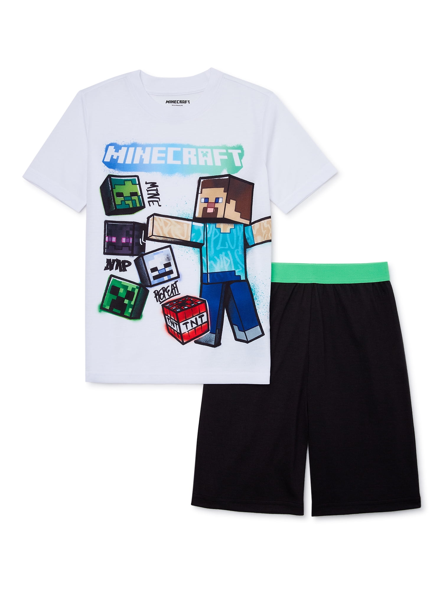 Minecraft Boys’ Creeper Short Sleeve Top and Shorts Pajama Set, 2-Piece ...