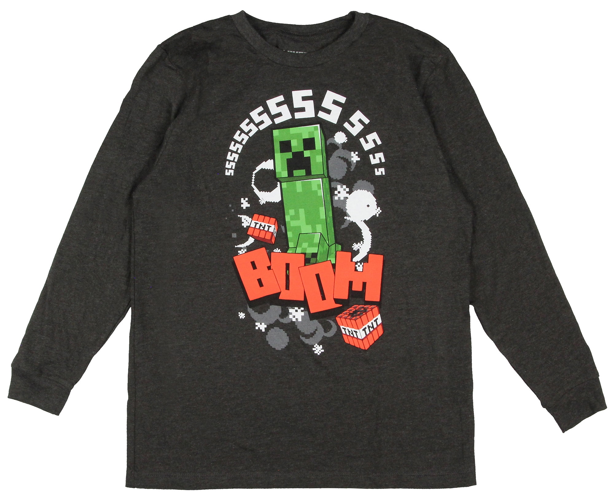 Minecraft Boys' Creeper TNT BOOM Gaming Long Sleeve Kids T-Shirt ...