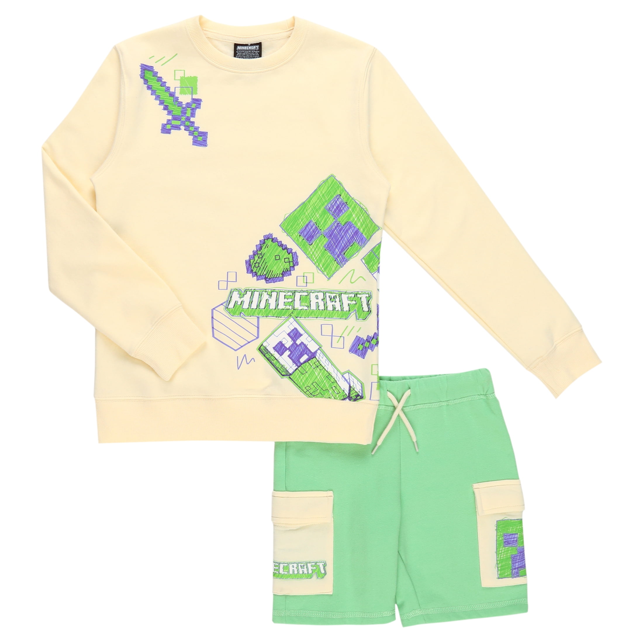 Minecraft Boys Crewneck Sweatshirt and Fleece Shorts Set, 2-Piece, Size ...