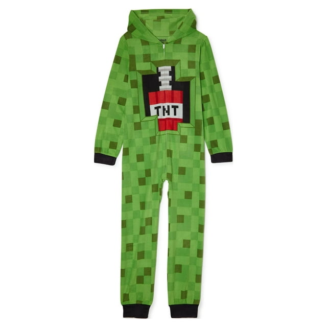 Minecraft Boys Hooded Pajama Blanket Sleeper, Long Sleeve, Sizes 4-16 ...