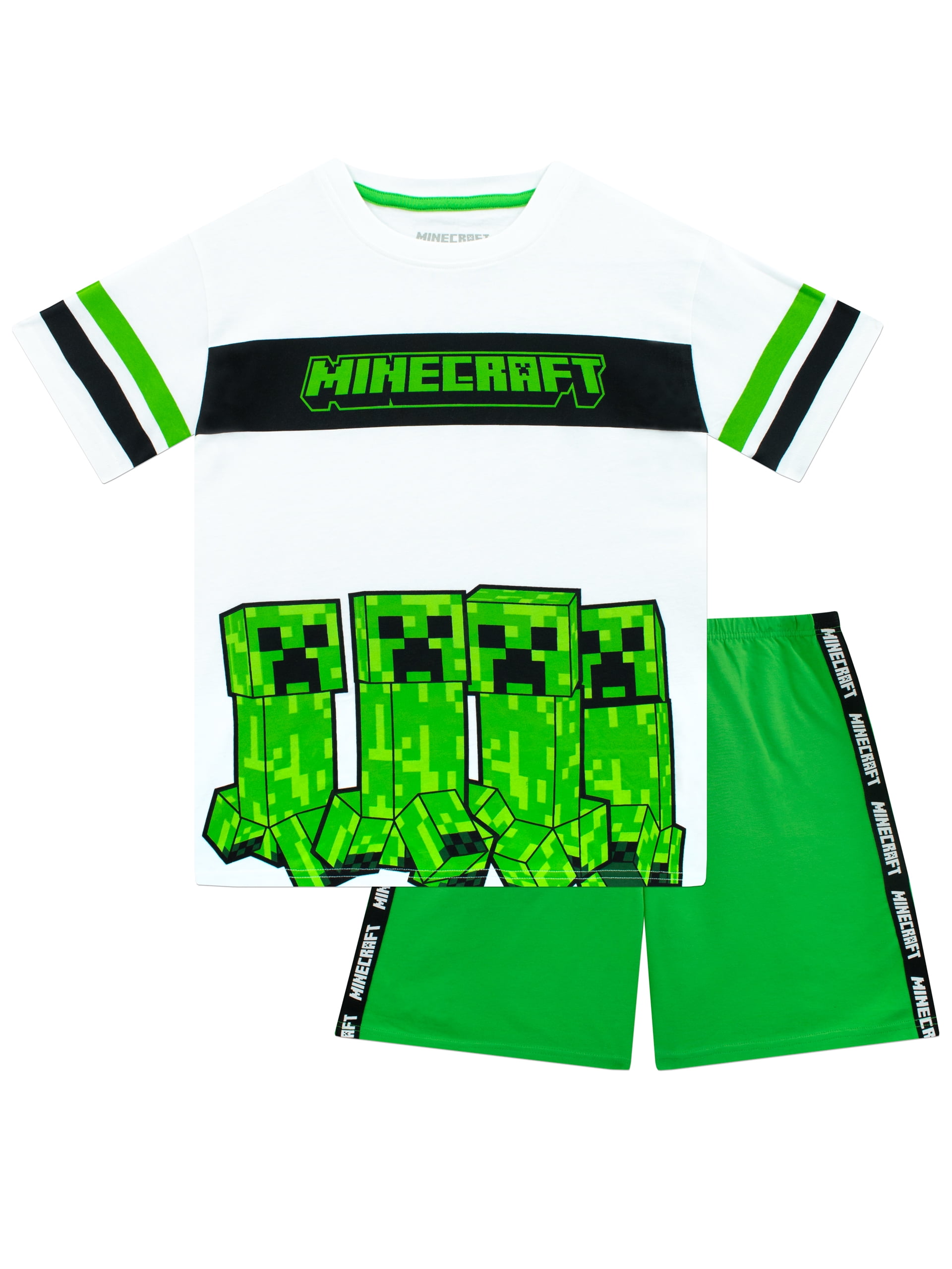 Minecraft Boys Gaming T-Shirt and Shorts Set with Creeper Motif and ...