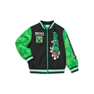 Minecraft Creeper Character Winter Bomber Jacket for Boys, Zip Closure ...