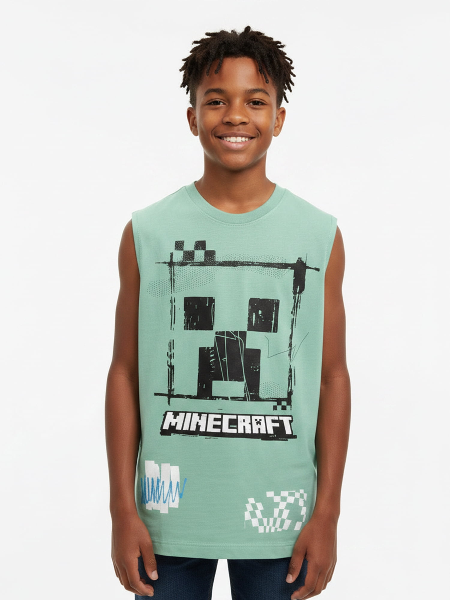 Minecraft Boys Creeper Graphic Muscle Tank Top, Sizes 4-18 - Walmart.com