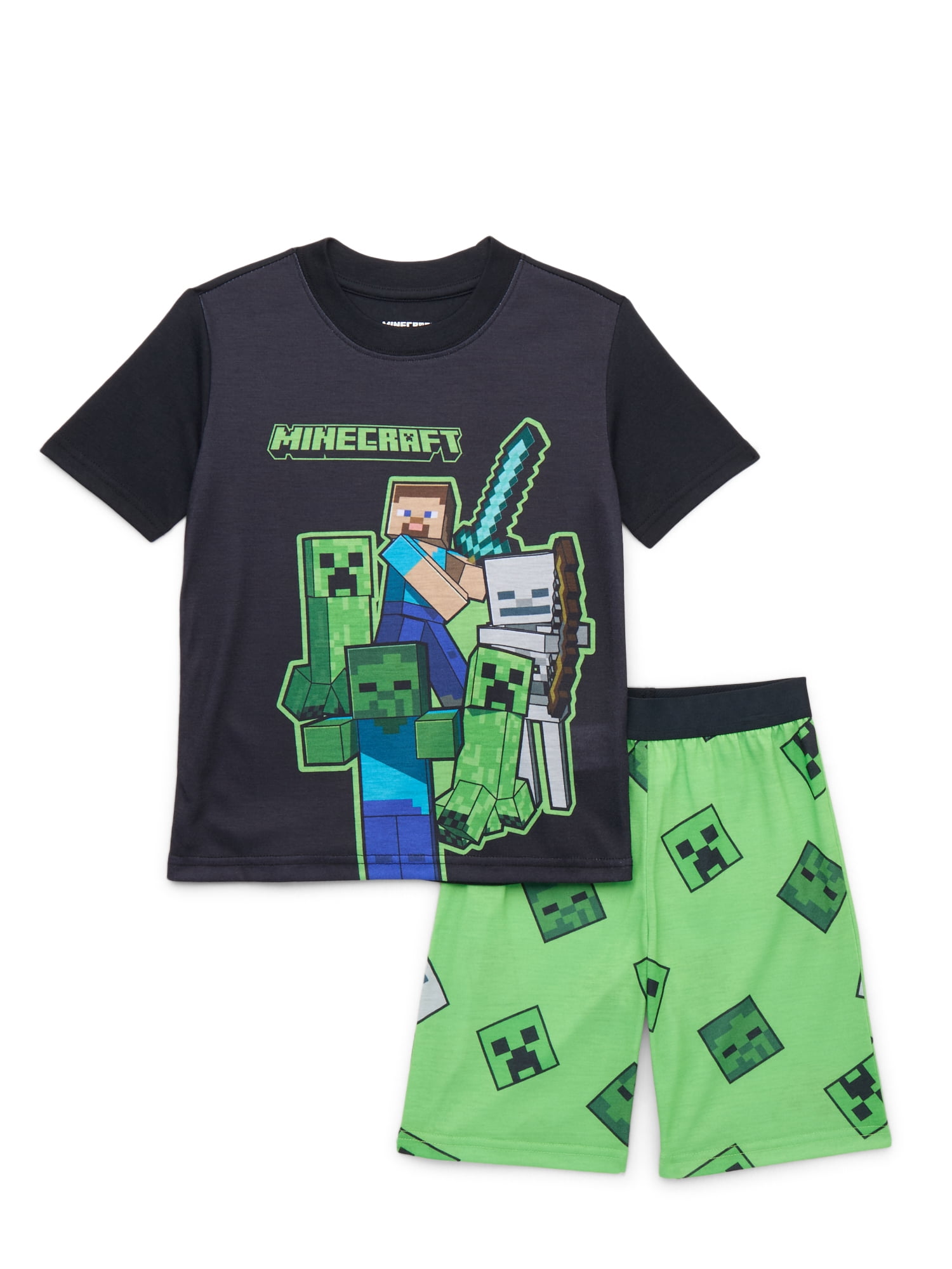 Minecraft Boys Graphic Print Tee and Shorts Sleep Set, 2-Piece, Sizes 4 ...