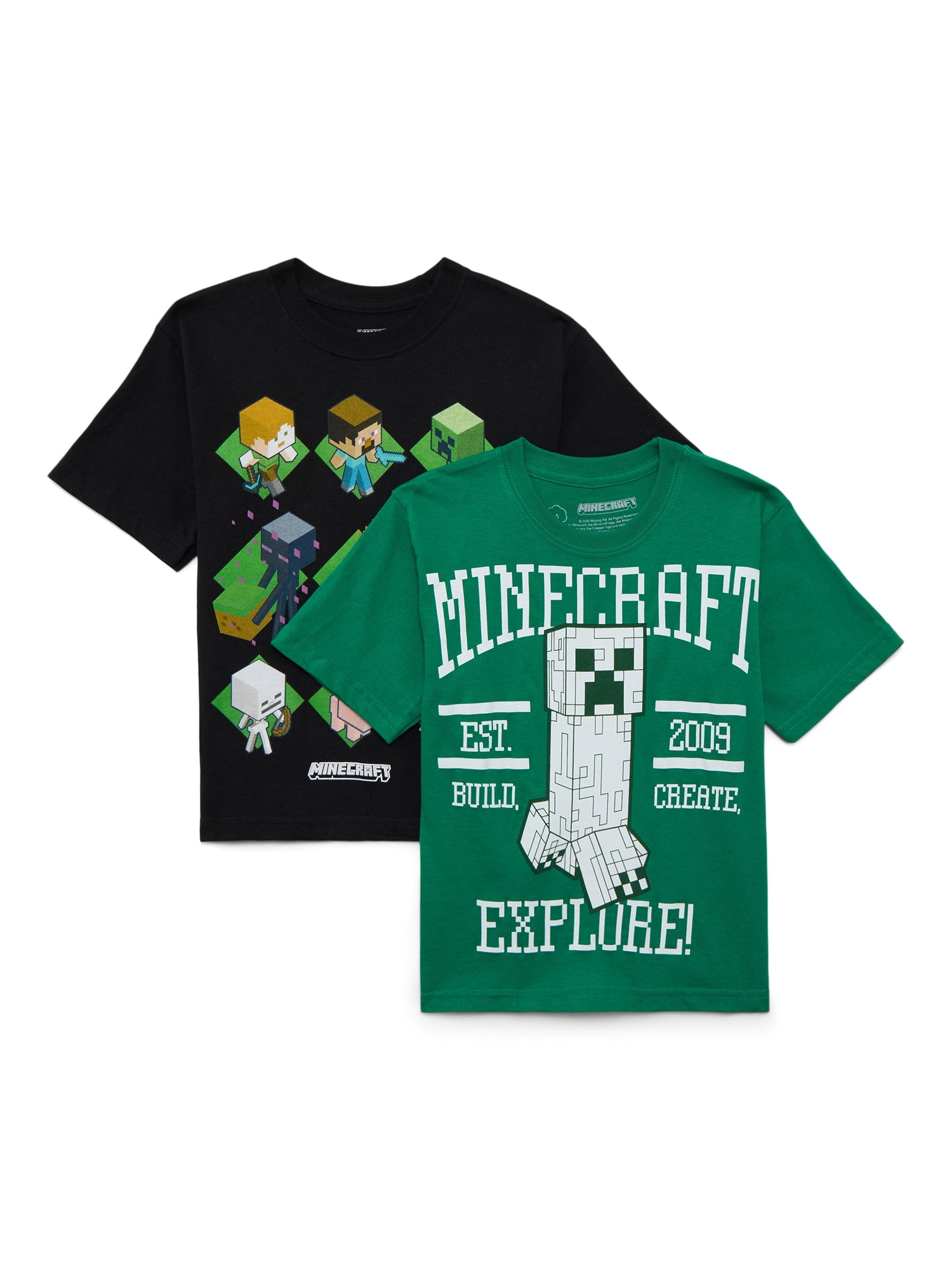 Minecraft Boys Graphic Tee with Short Sleeves, 2-Pack, Sizes XS-2XL ...