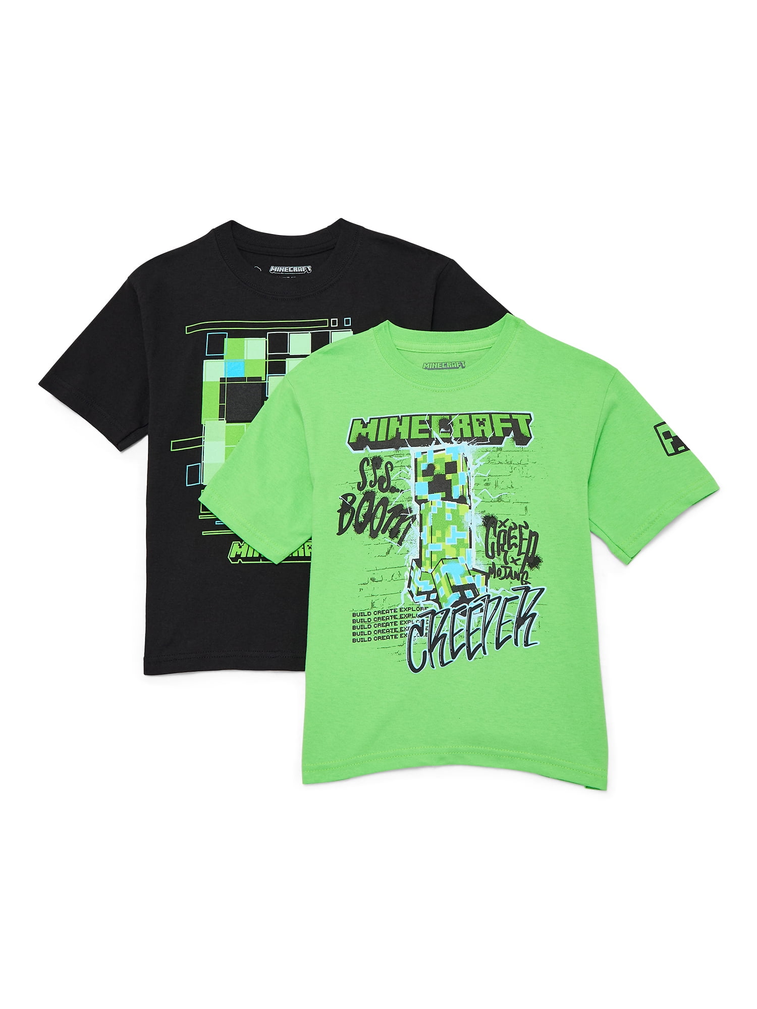 Minecraft Boys Graphic Tee with Short Sleeves, 2-Pack, Sizes XS-2XL ...