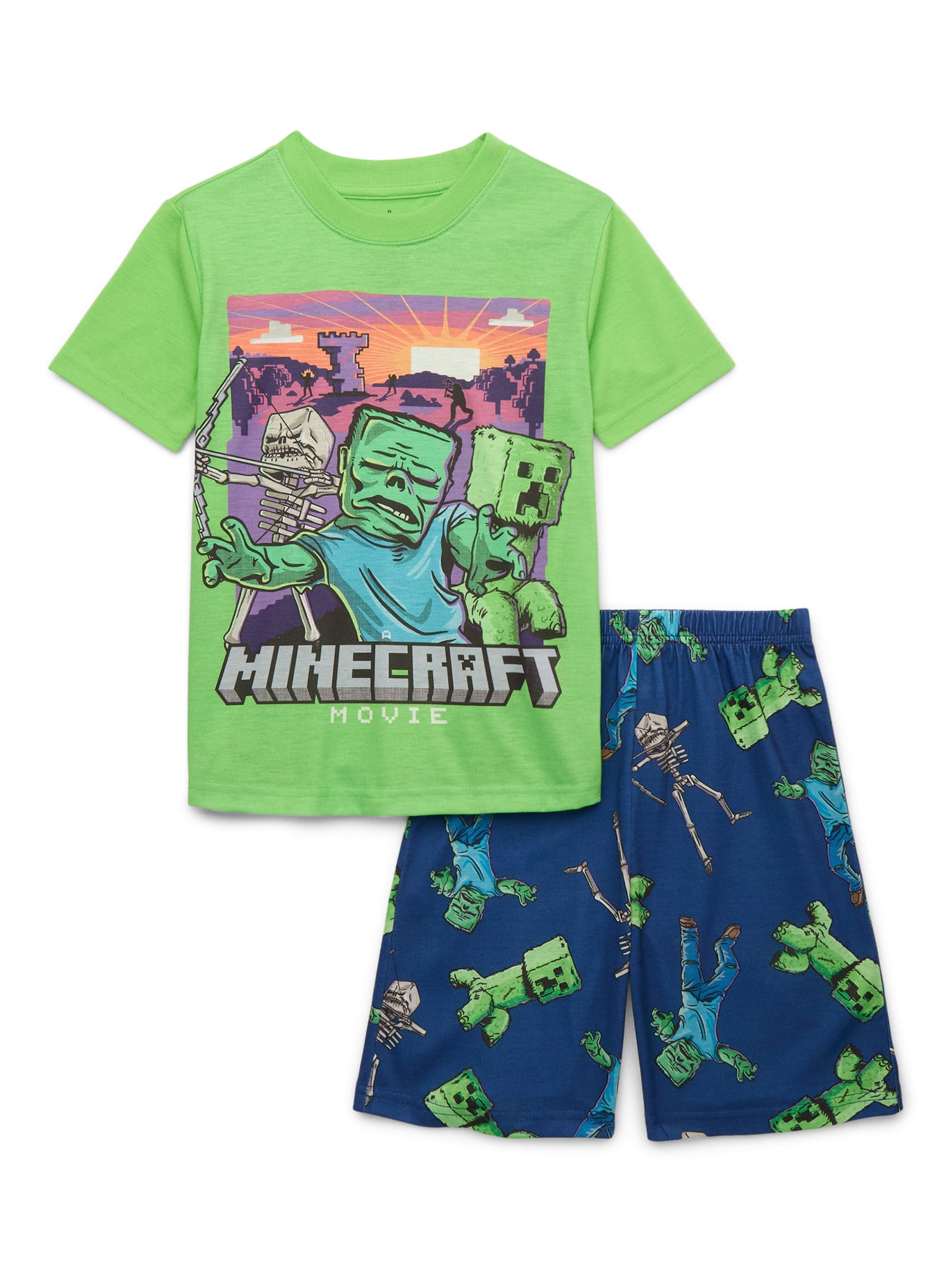 Minecraft Boys Graphic Tee and Shorts Pajama Set, 2-Piece, Sizes 4-12 ...