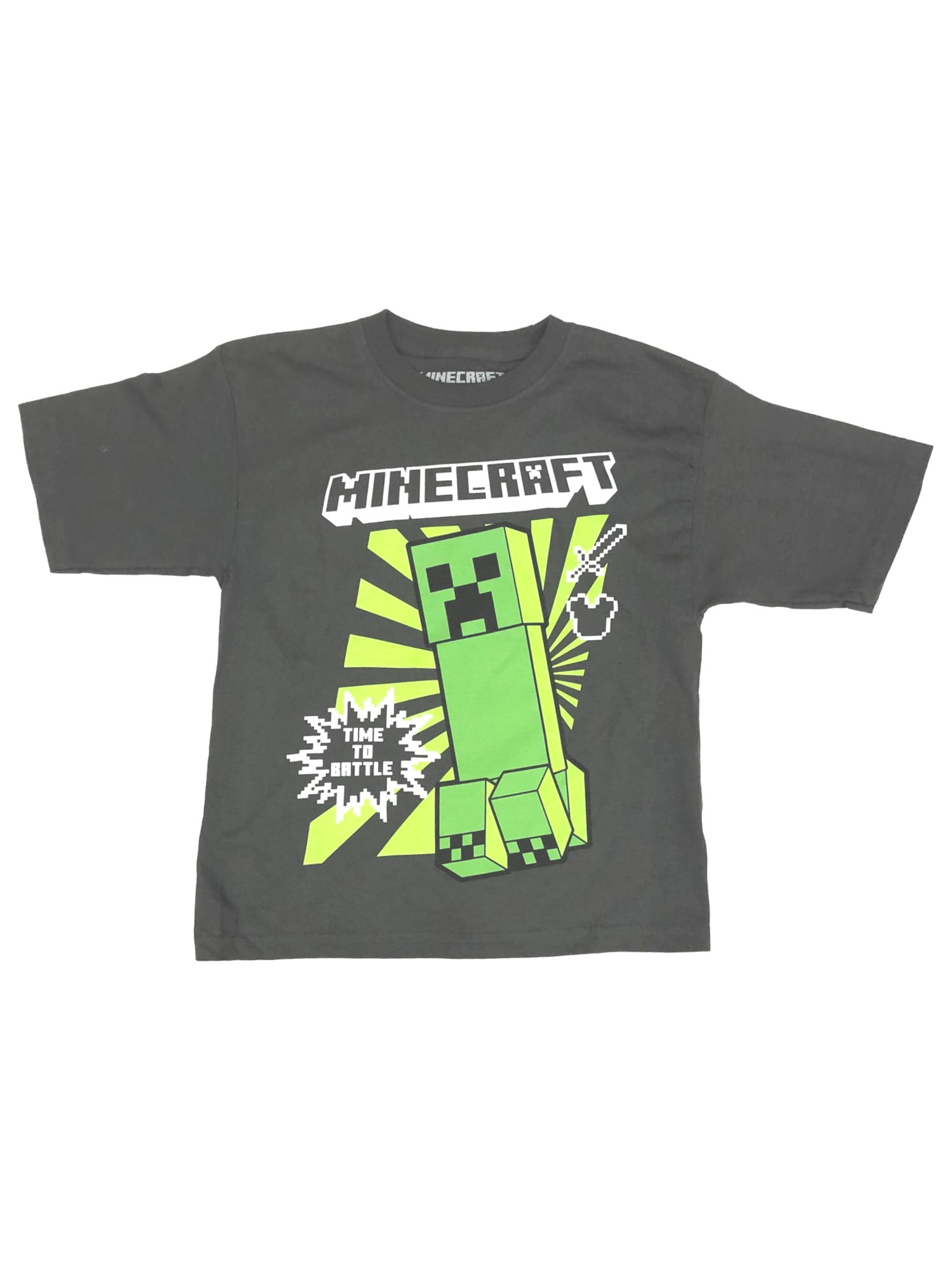 Minecraft Boys Gray Ready to Battle Tee Shirt Video Gamer T-Shirt 5 ...