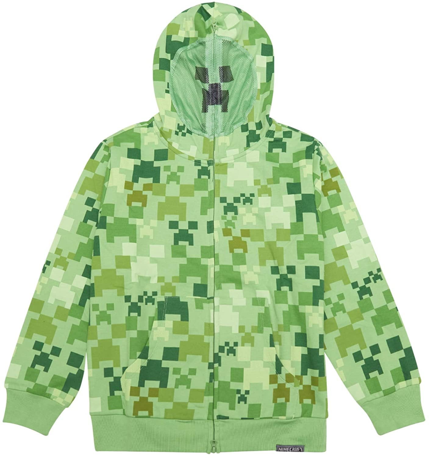 Minecraft Boys Hoodie, Creeper Face Zippered Costume Sweatshirt Green ...