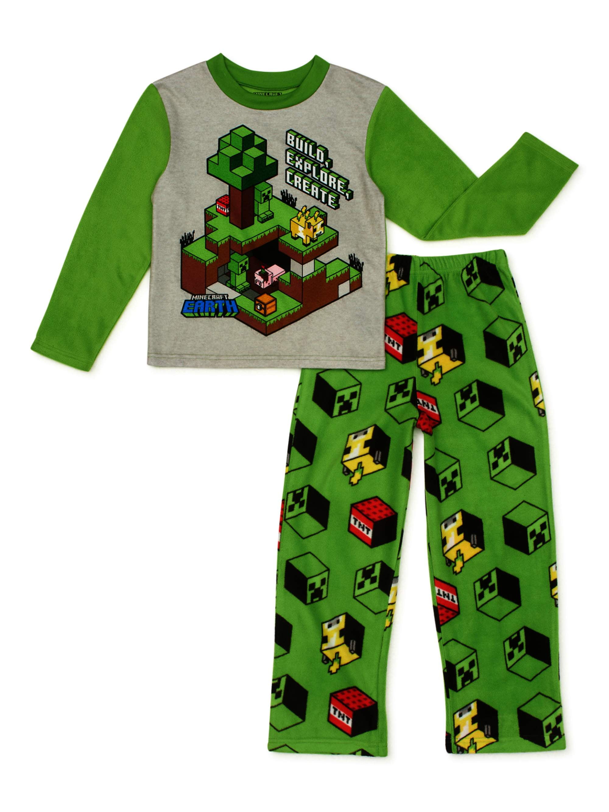 Minecraft Boys Long Sleeve Top & Long Pants Pajama Set, 2-Piece, Sizes ...