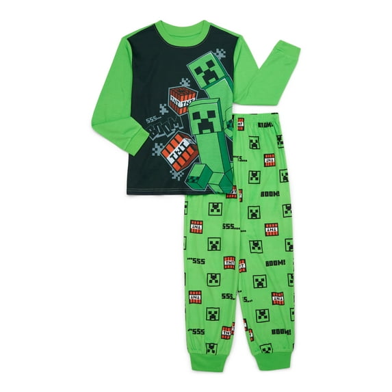 Minecraft Boys Long Sleeve Top and Pants, 2-Piece Pajama Set, Sizes 4 ...