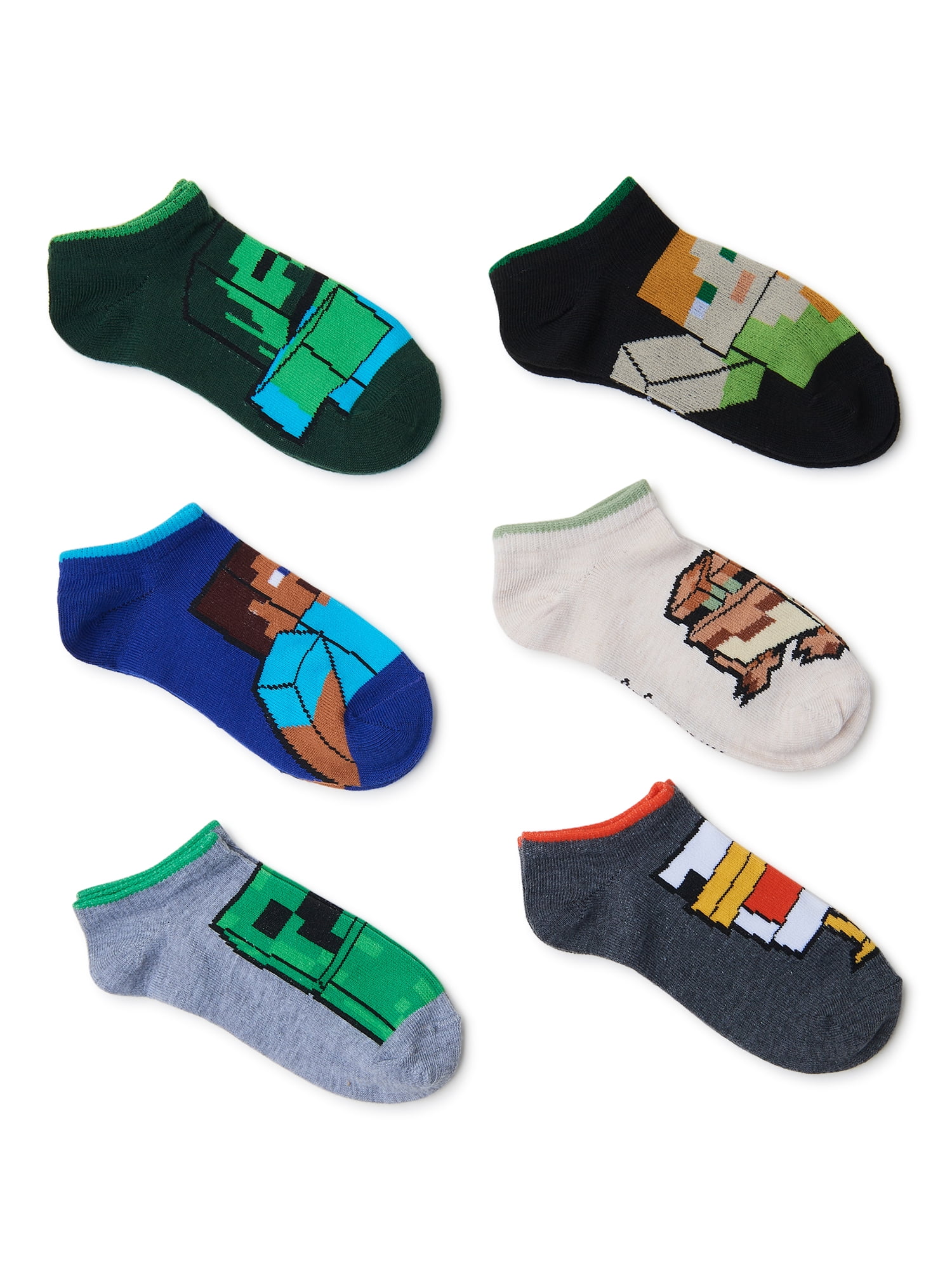 Minecraft Boys No Show Socks, 6-Pack, Sizes S-L - Walmart.com