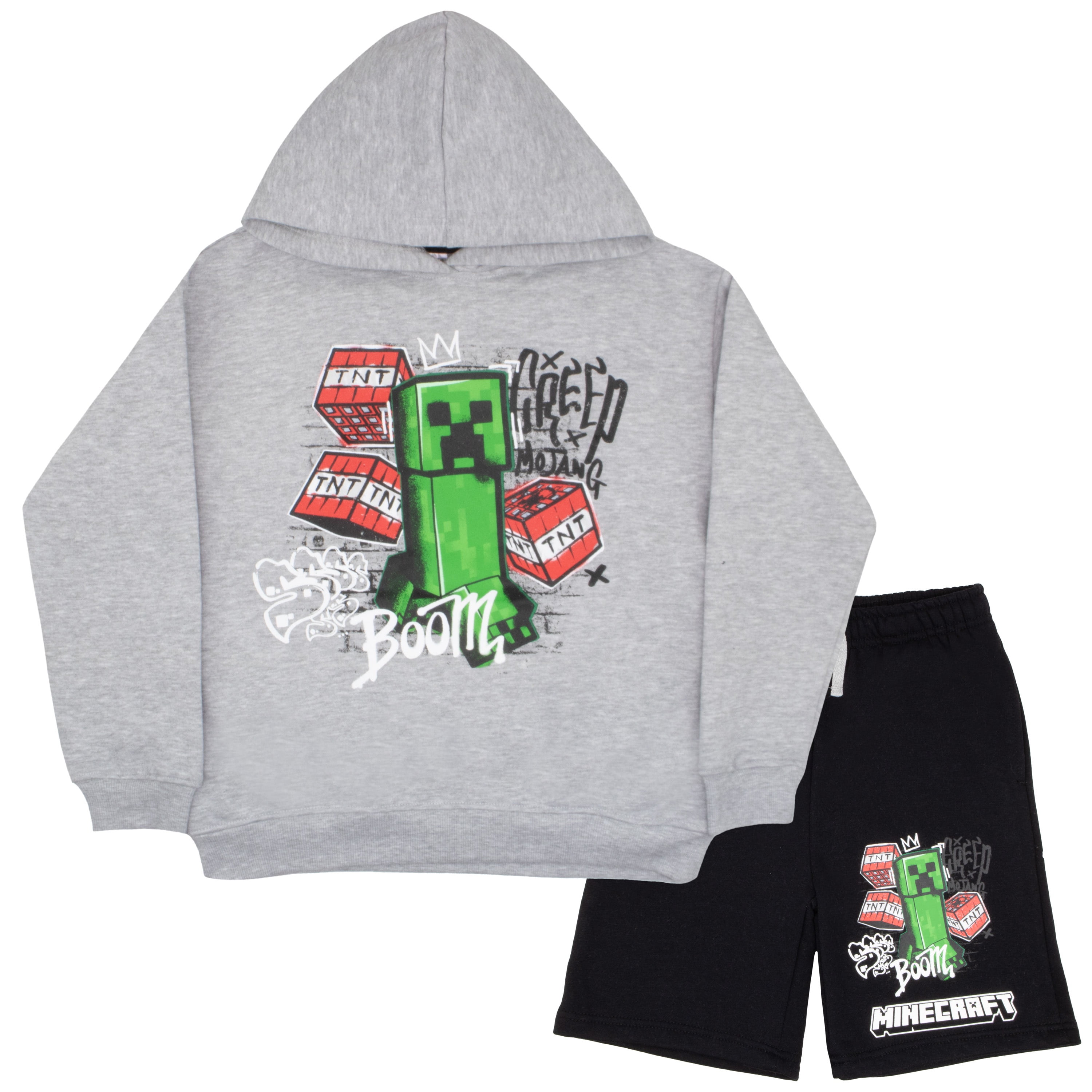 Minecraft Boys Pullover Hoodie and Shorts Set with Creeper Graphic ...
